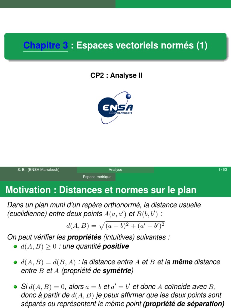 Espaces vectoriels normés et métriques | PDF | Distance | Norme ...