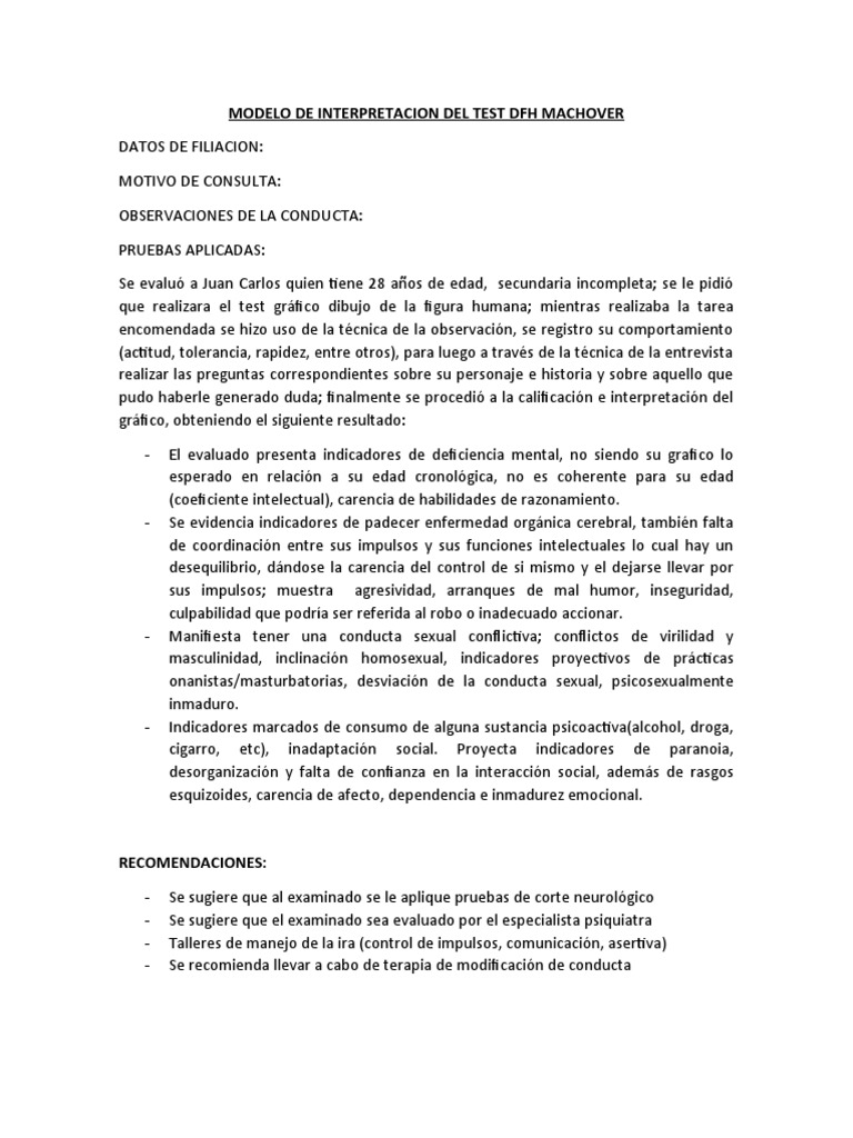 Evaluación del Test DFH en Juan Carlos | PDF | Comportamiento ...