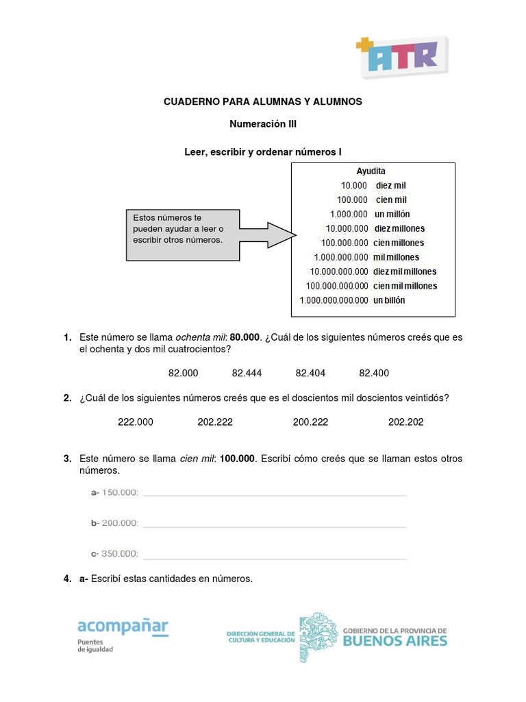 Leer, Escribir y Ordenar Números | PDF | Billete de banco