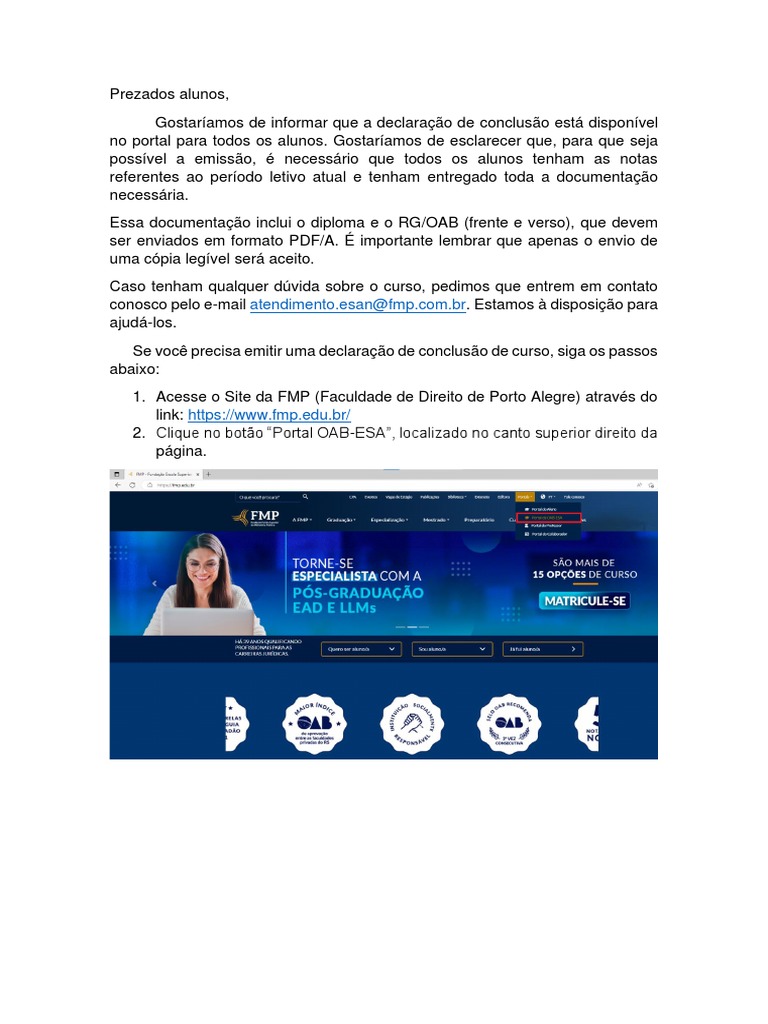 Tutorial Emissão de Atestado de Conclusão de Curso FMP | PDF