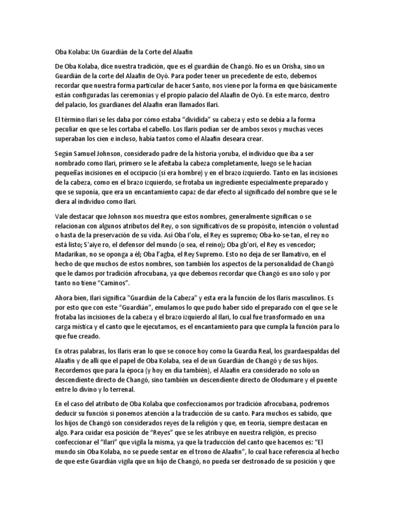 Oba Kolaba: Guardián de Changó | PDF | Santeria