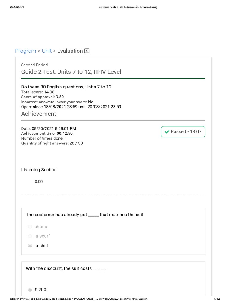 Guide 2 Test, Units 7 To 12, III-IV Level: Evaluation | PDF