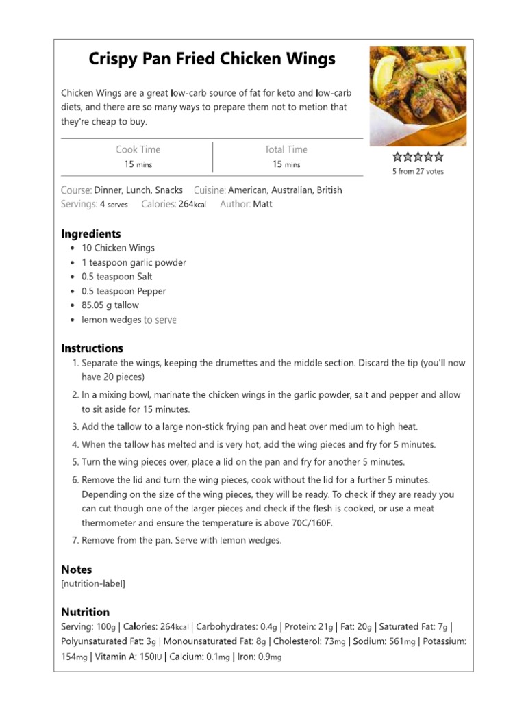 Crispy Pan Fried Chicken Wings | PDF