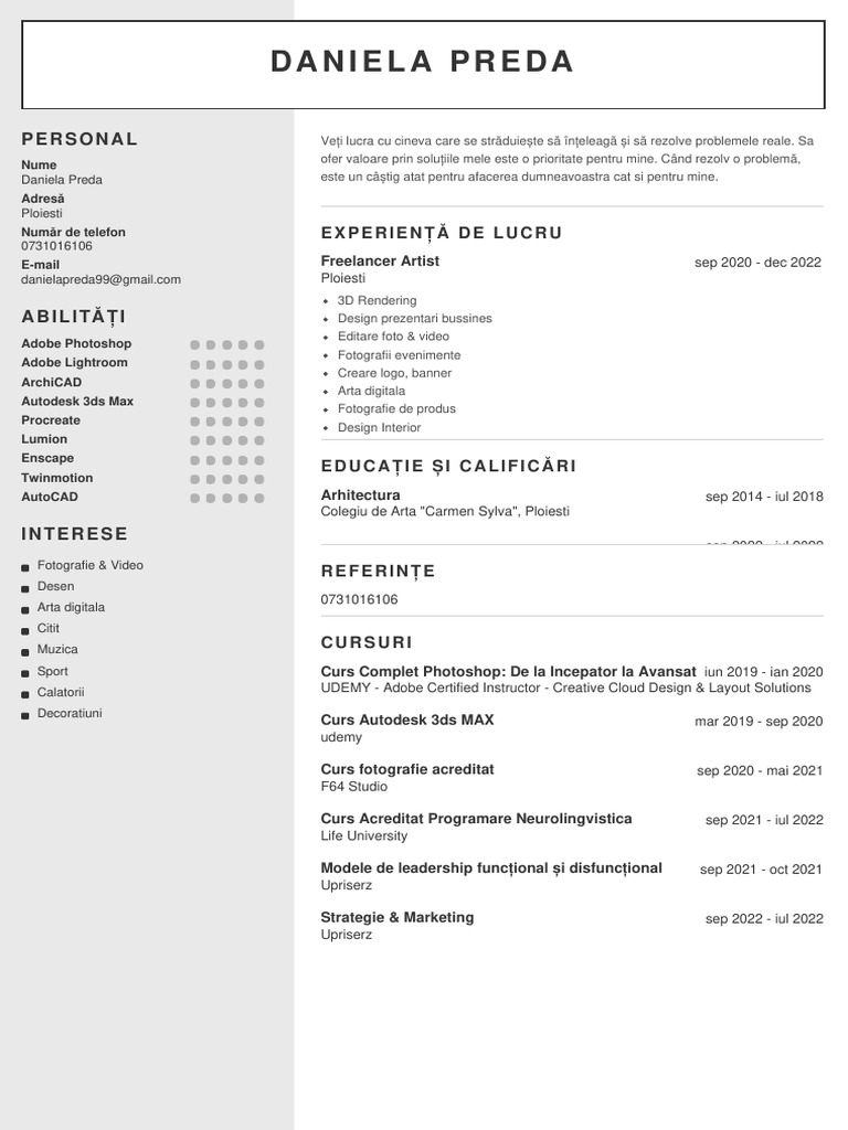 Tema 1 - CV Daniela Preda | PDF