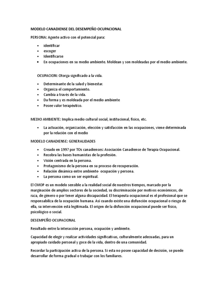 Modelo Canadiense | Descargar gratis PDF | Terapia ocupacional | Sicología