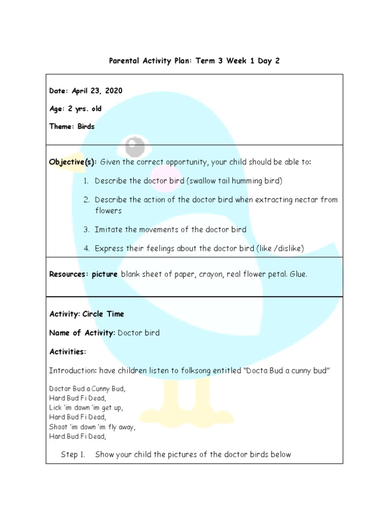 Activity Plan 2 Year Old April 23 | PDF | Birds | Ornithology