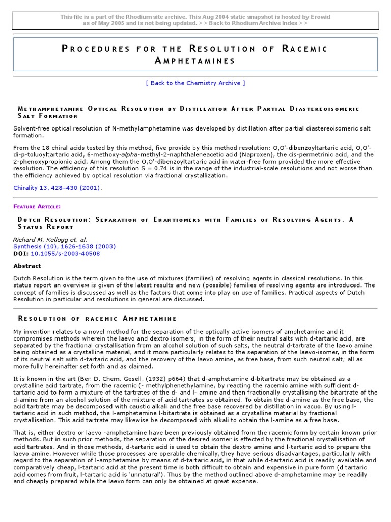 Procedures For The Resolution of Racemic Amphetamines | PDF ...