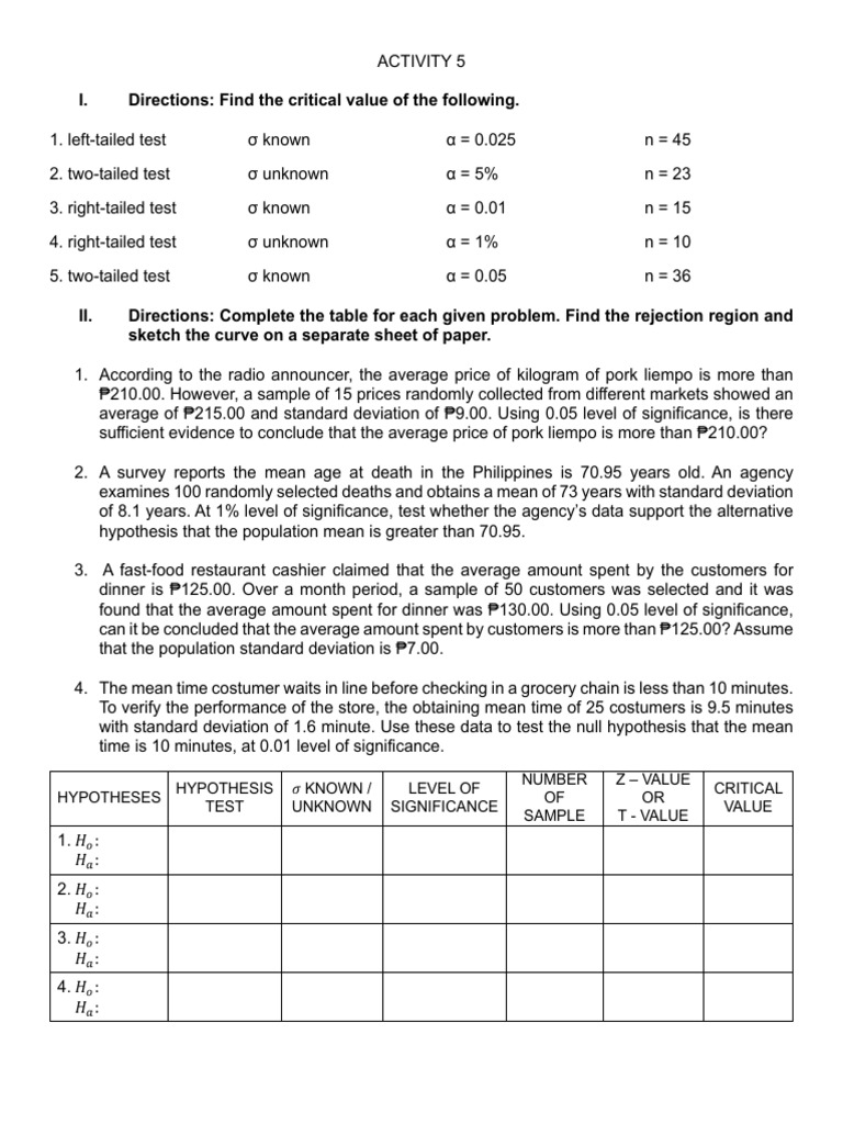 Activity 5 | PDF | Statistical Significance | Hypothesis