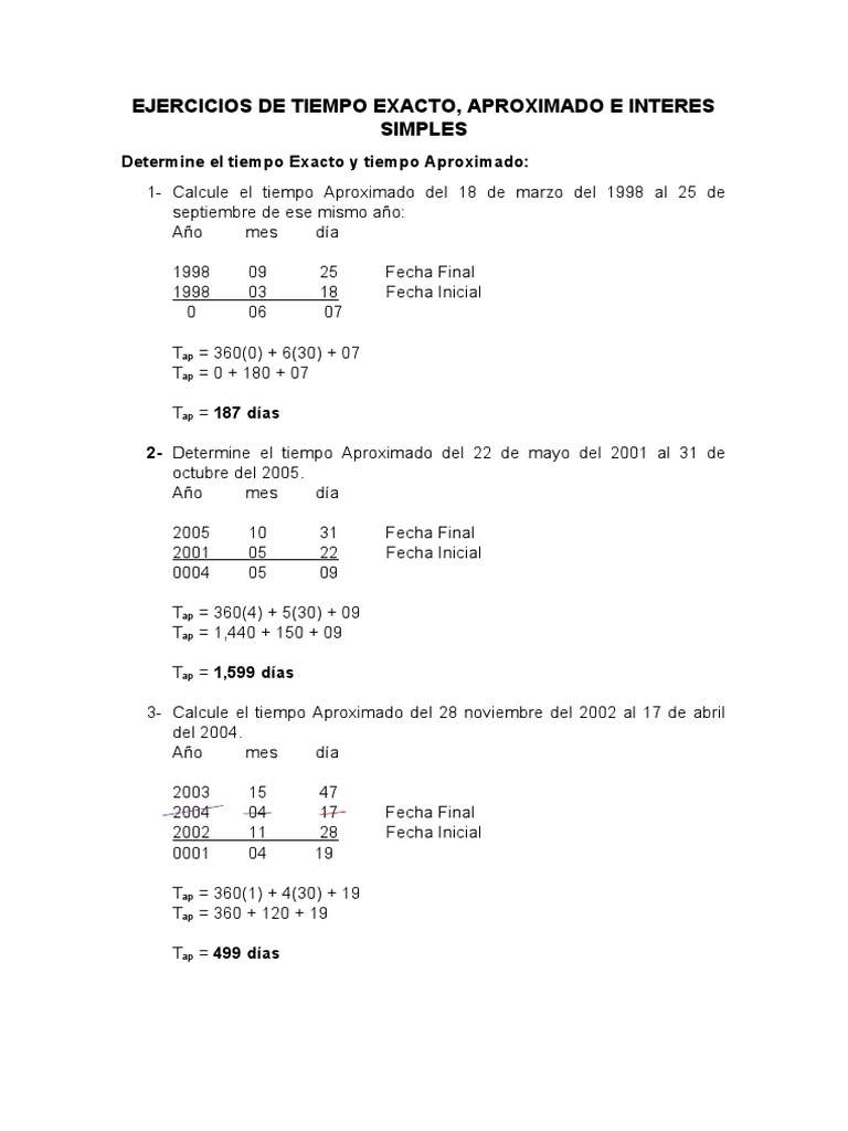 Ejercicios de Matematica Financiera de Tiempo Exacto Aproximado e ...