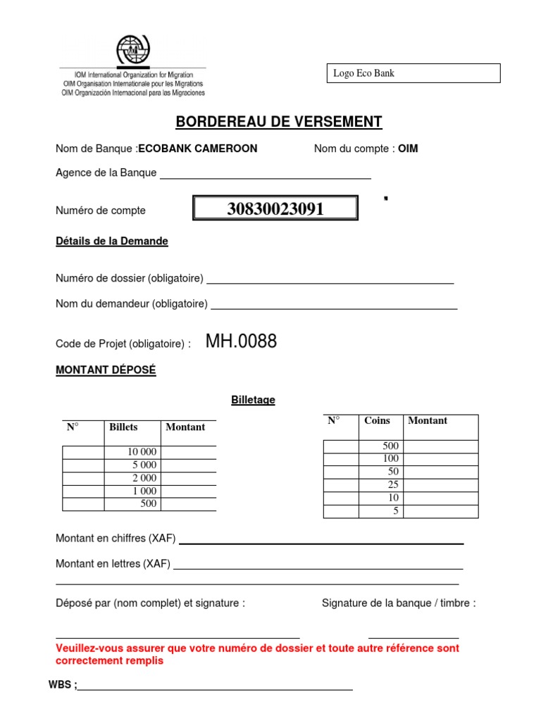 Bordereau de Versement 2022 | PDF