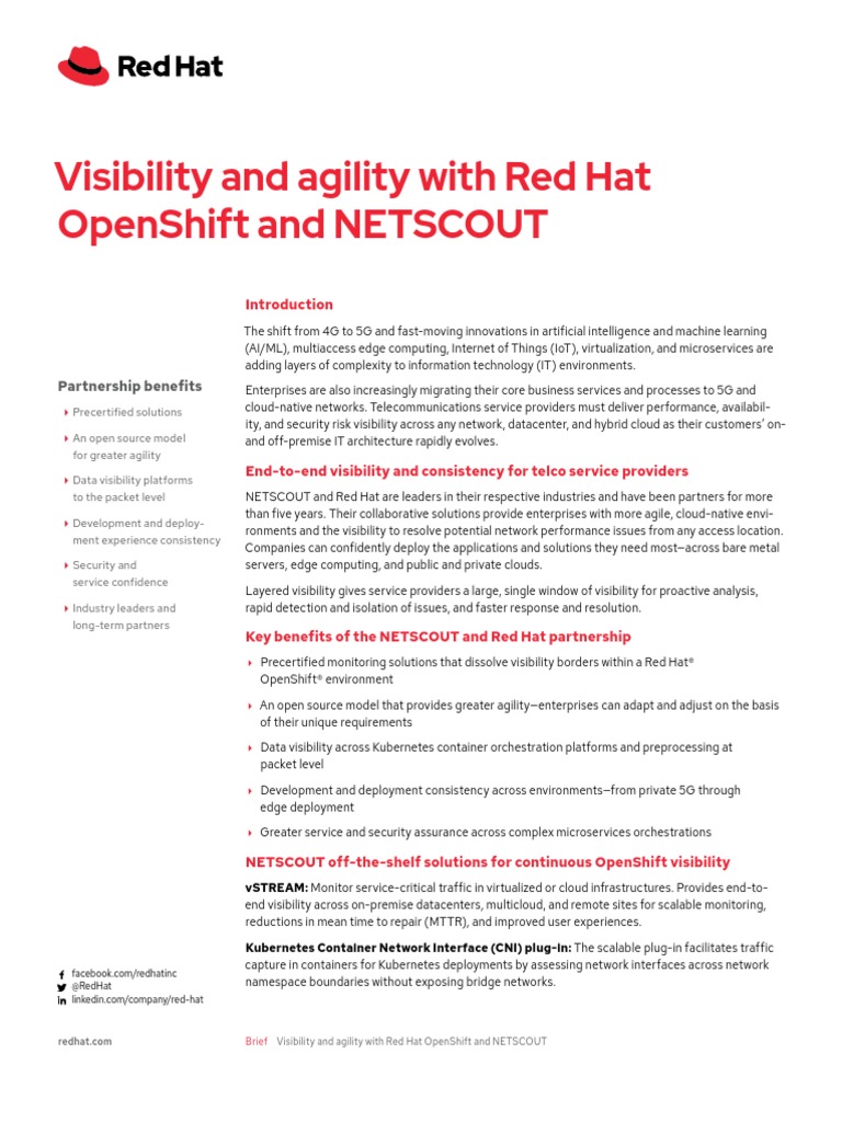 Visibility and Agility With Red Hat Openshift and Netscout | PDF | Cloud Computing | Red Hat