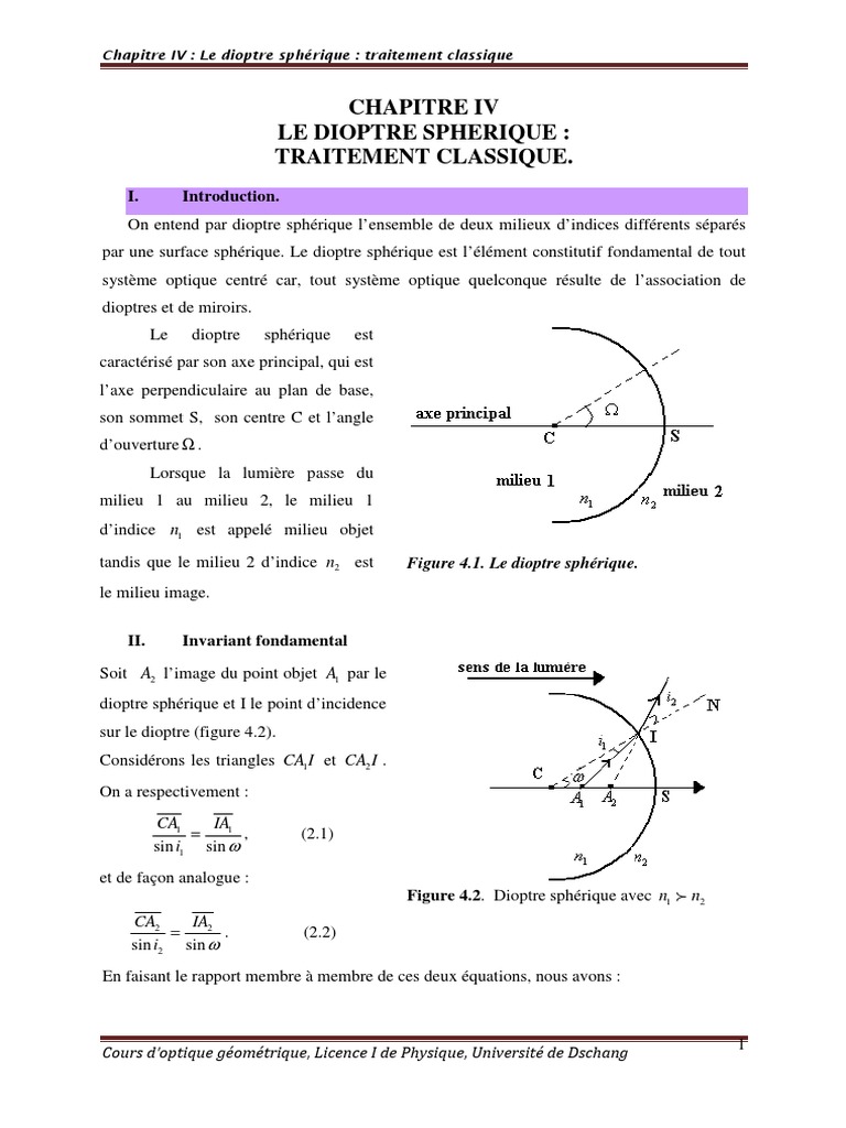 Chapitre IV Optique | PDF | Réfraction | Optique