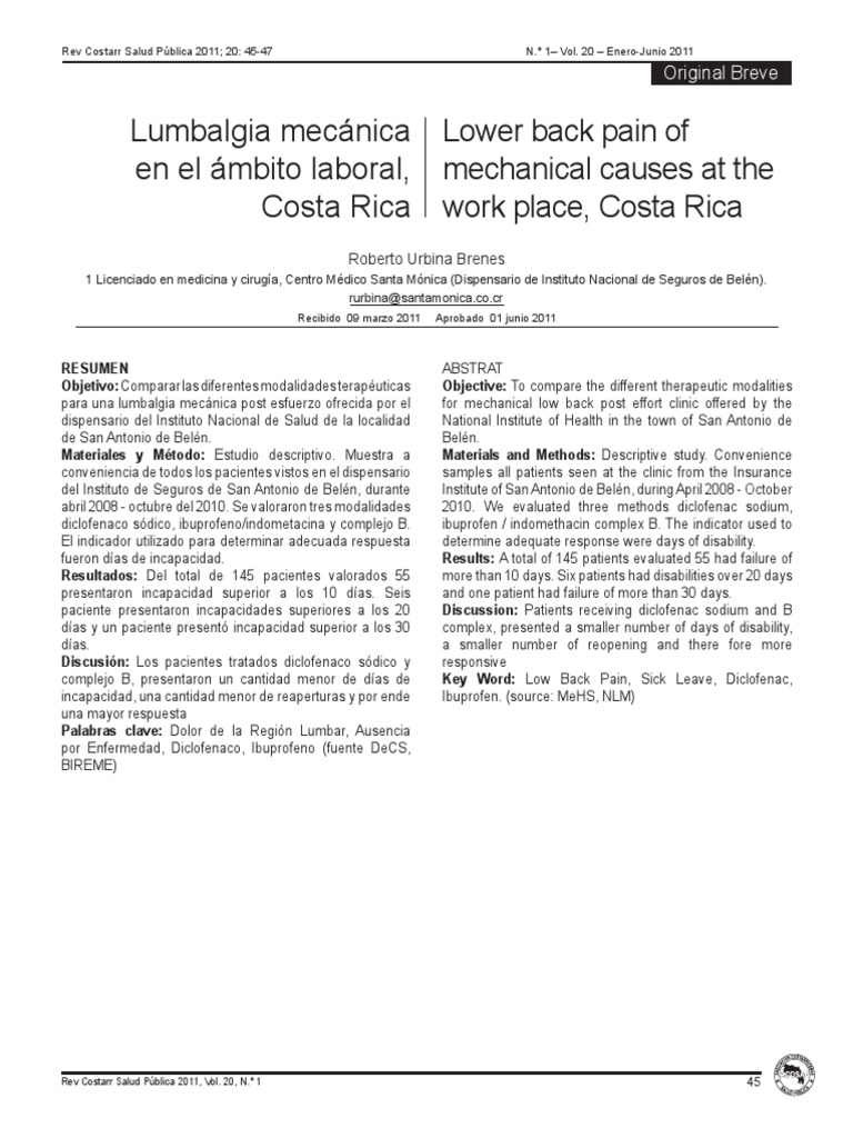 Lumbalgia Laboral en Costa Rica | PDF | Dolor lumbar | Trastorno mental