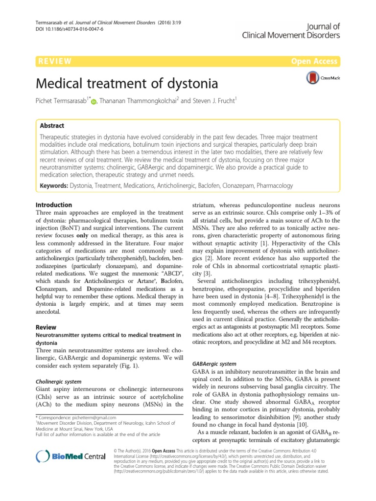 Dystonia Treatment | PDF | Dystonia | Chemical Synapse