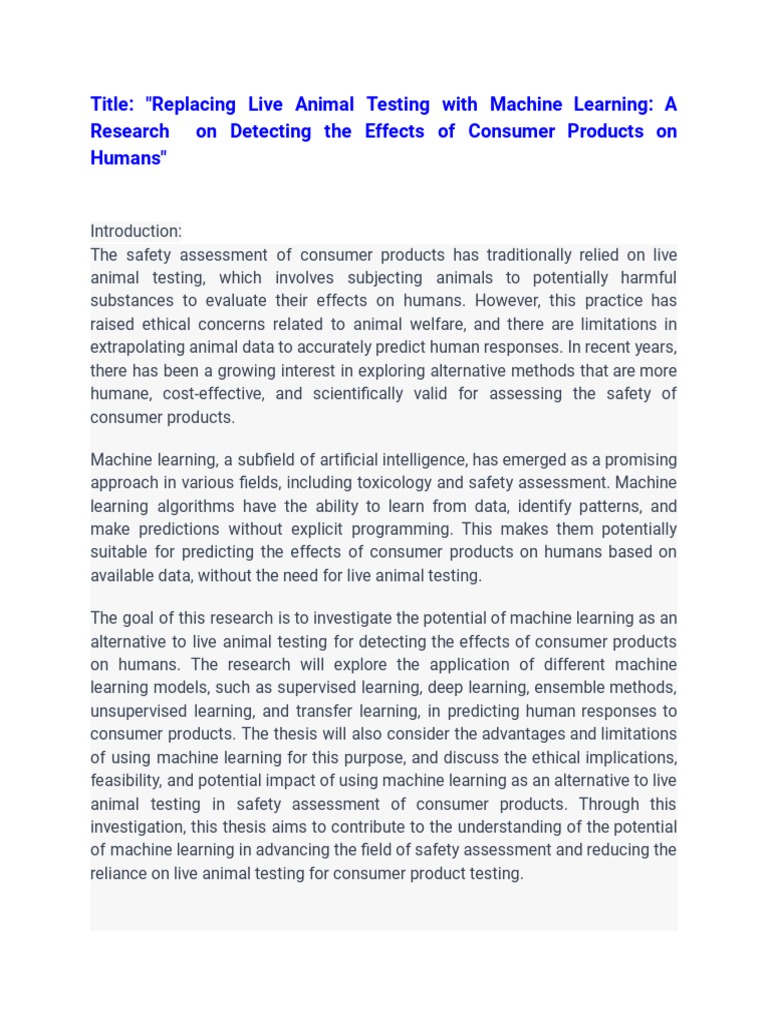 Thesis On Using Machine Learning Algorithm Reduce The Animal Testing ...