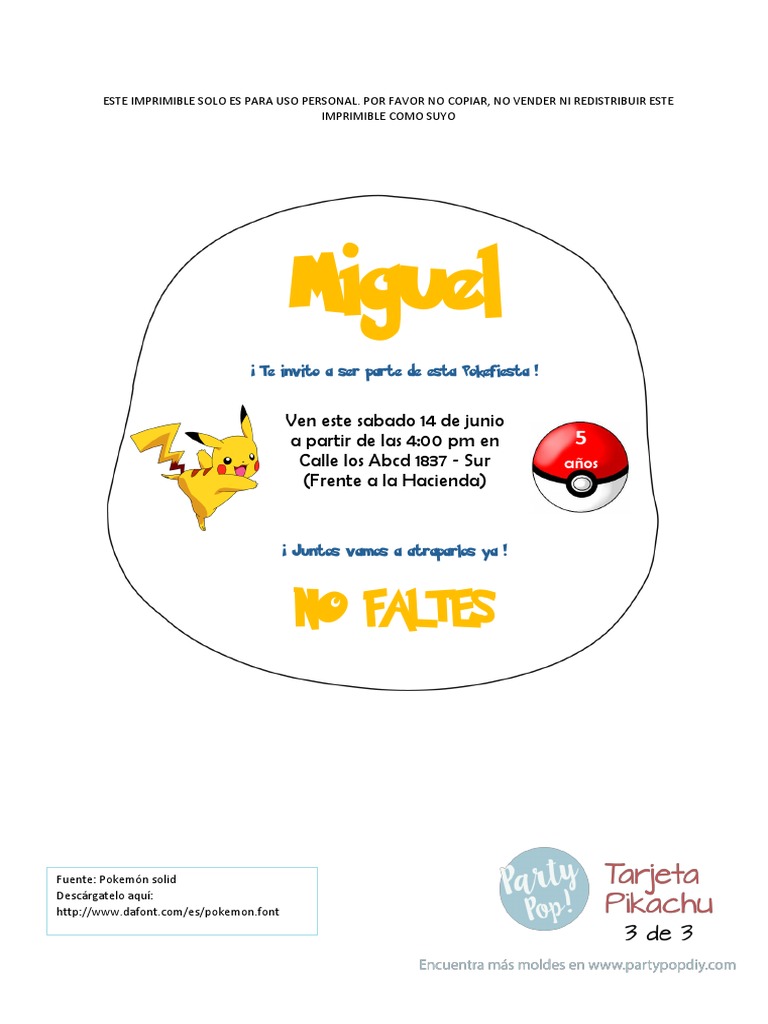 Invitación Pikachu - Invitación Editable (A4 O Carta) - Partypop DIY | PDF