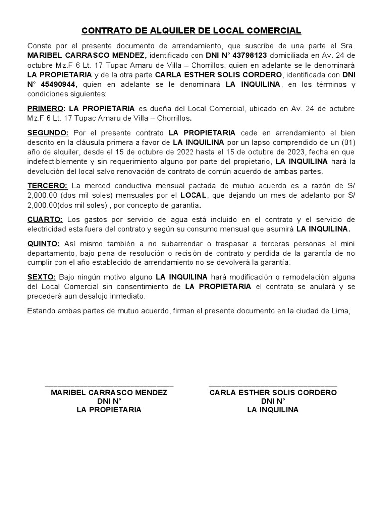 CONTRATO de ALQUILER Habitacion Yyyyyyyyyyyyy | PDF | Consentimiento ...