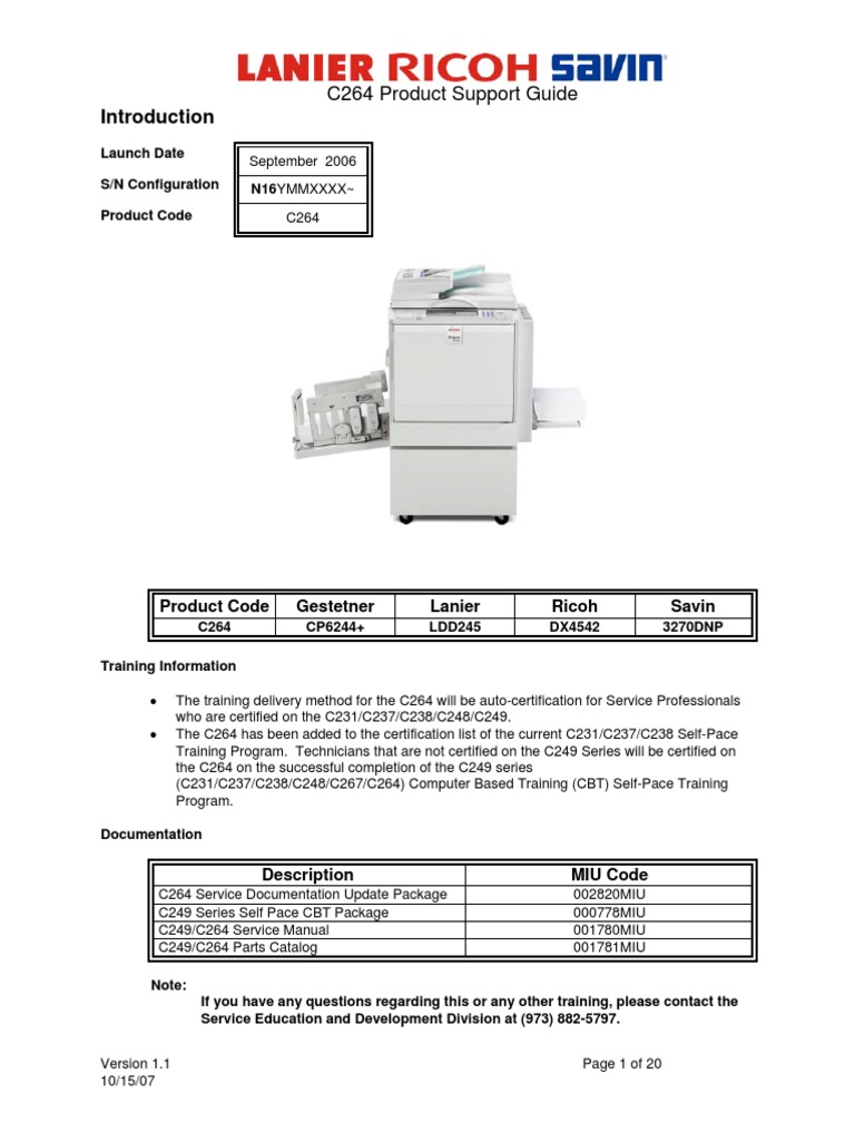 C264 Product Support Guide | PDF | Printer (Computing) | Decibel