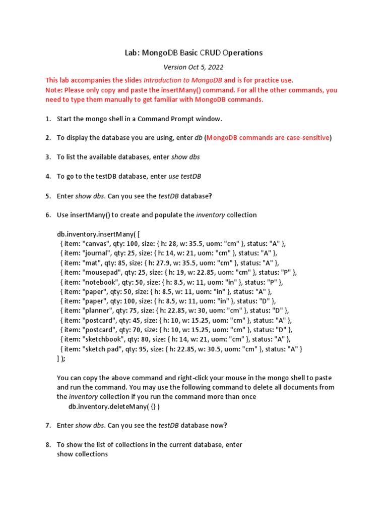 Lab-MongoDB CRUD | PDF | Computer Science | Computer Data