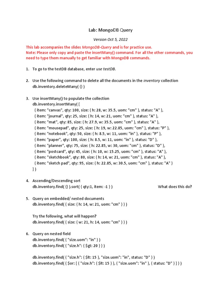 Lab-MongoDB Query | PDF | Information Retrieval | Data Management Software