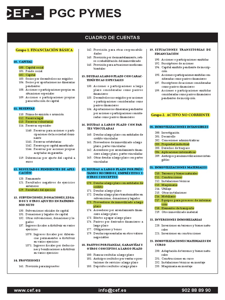 Cuadro de Cuentas PGC Pymes | Descargar gratis PDF | Dividendo | Deuda