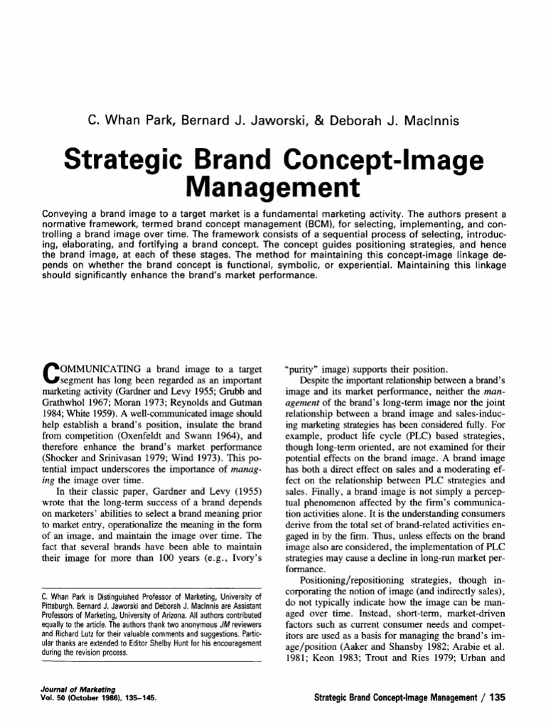 Strategic Brand Concept-Image Management: C. Whan Park, Bernard J ...