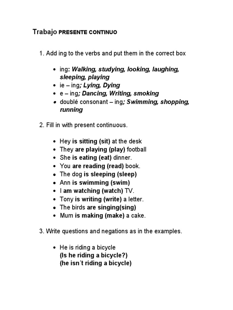 Trabajo Presente Continuo | PDF