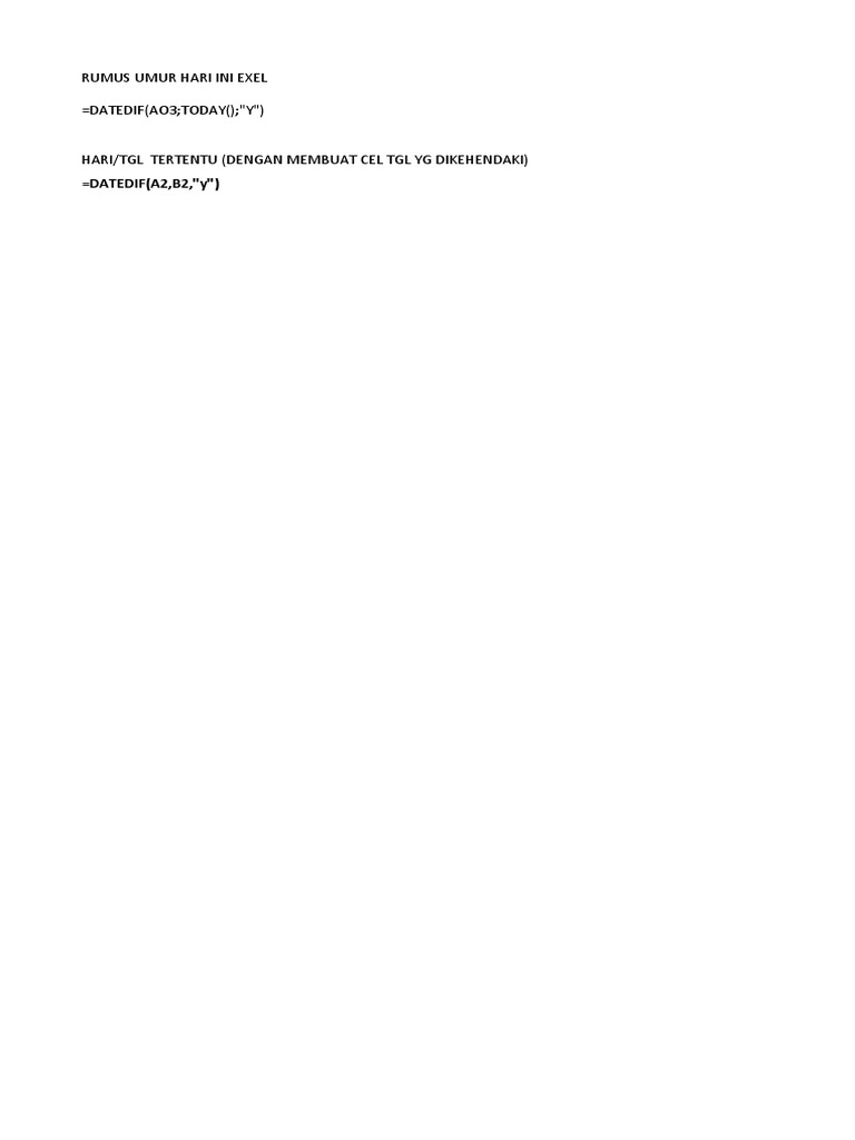 Rumus Umur Hari Ini Exel | PDF | Karier & Perkembangan