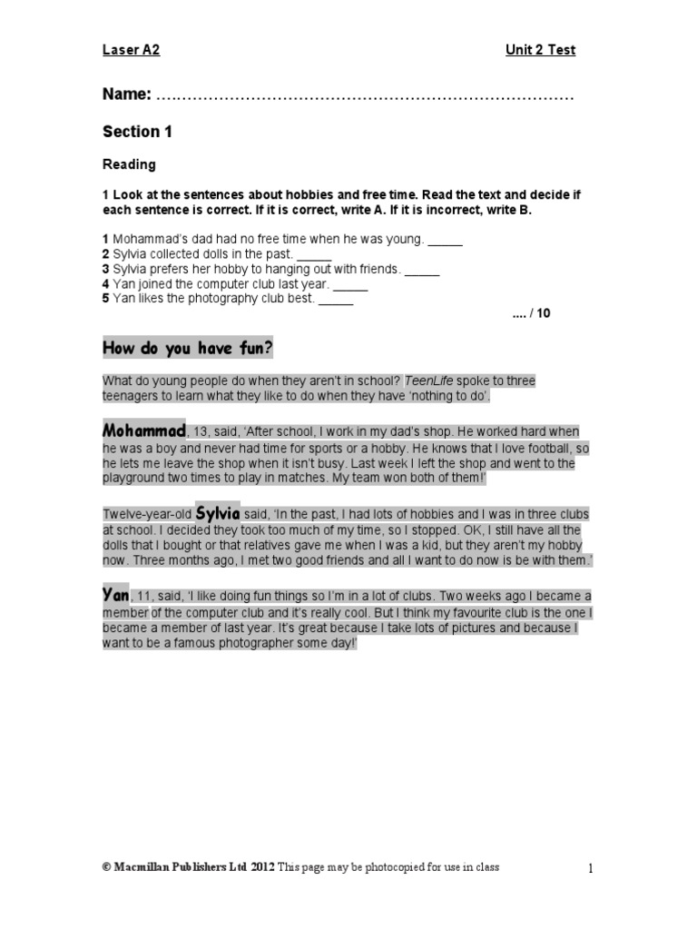 Unit 2 Test A2 | PDF