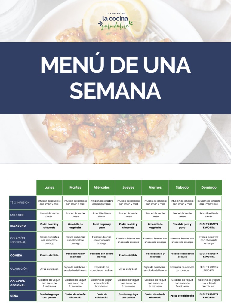 Menu de Una Semana | PDF | ensalada | Cilantro