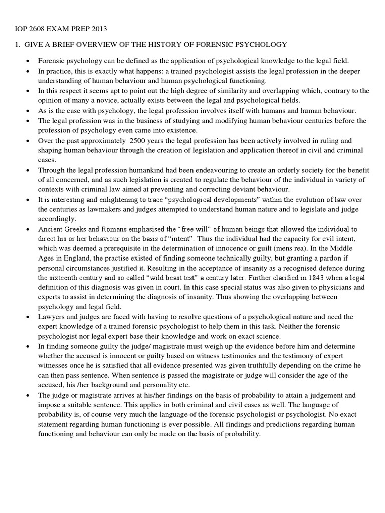 Iop 2608 Exam Prep 2013 | PDF | Psychotherapy | Jurisdiction