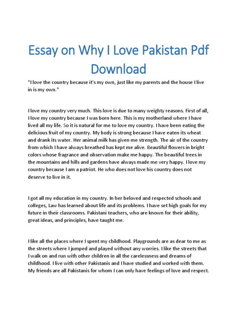 Essay On Why I Love Pakistan PDF Download | PDF | Pakistan