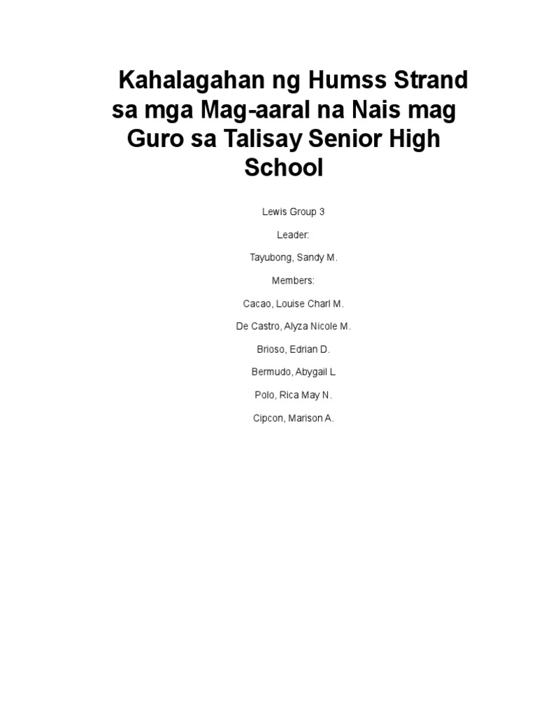 Kahalagahan NG Humss Strand Sa Mga Mag-Aaral Na Nais Mag Guro Sa ...
