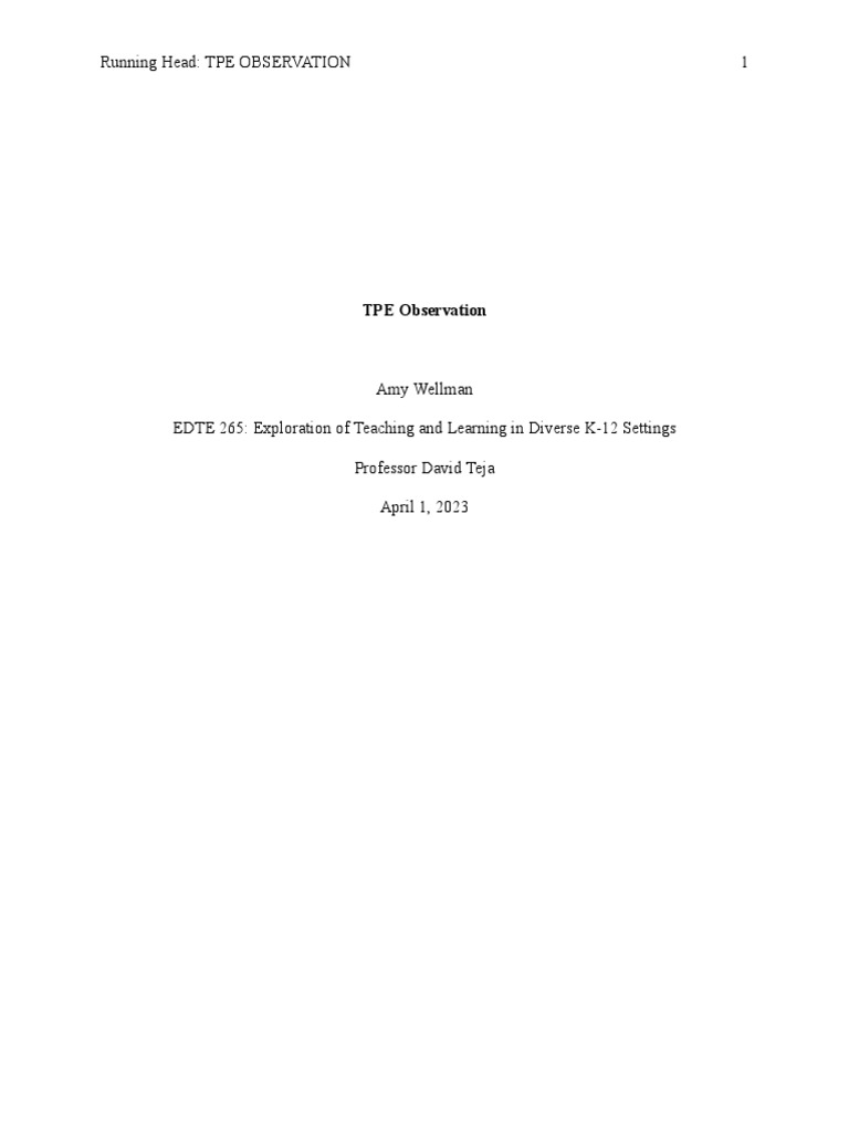 Tpe Observation | PDF