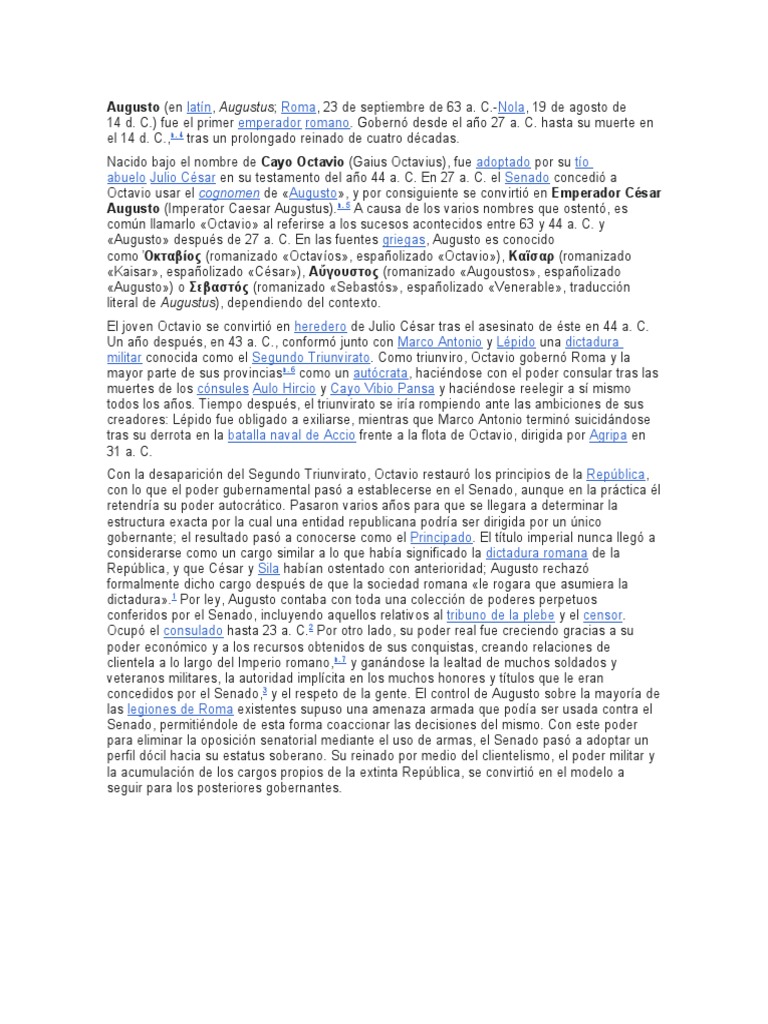 Biografía de Octavio Augusto, Emperador Romano | PDF | Augusto ...