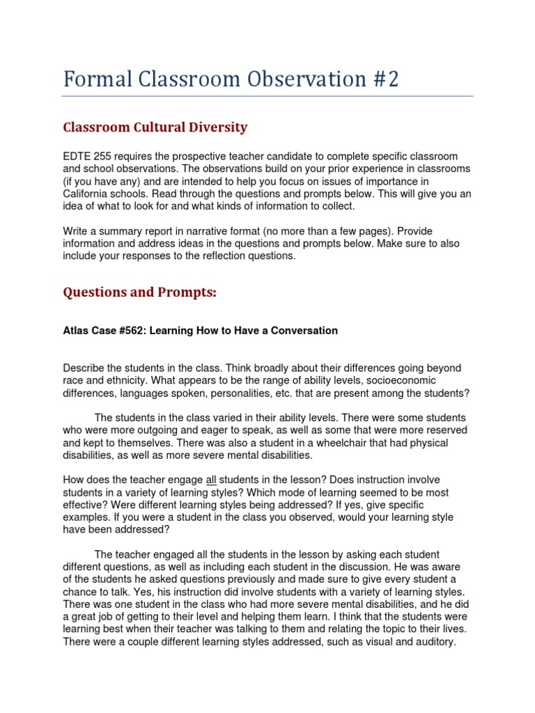 Formal Classroom Observation | PDF | Learning | Teachers