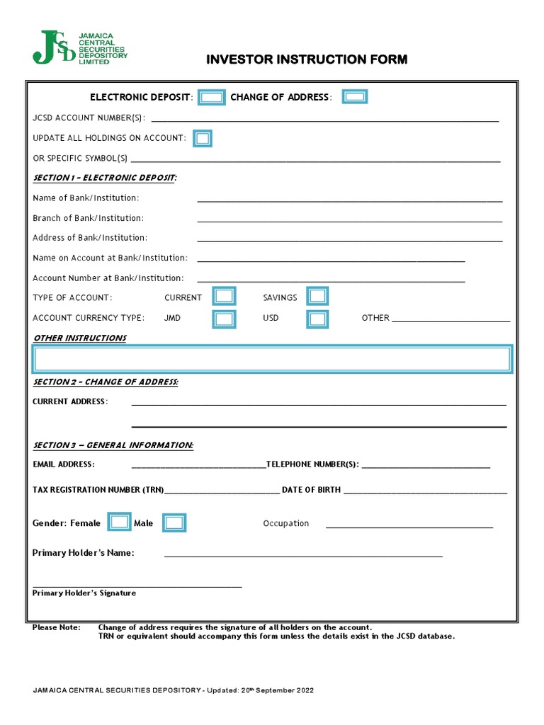 Jcsd Investor Instruction Form Revised November 2022 | PDF | Securities ...