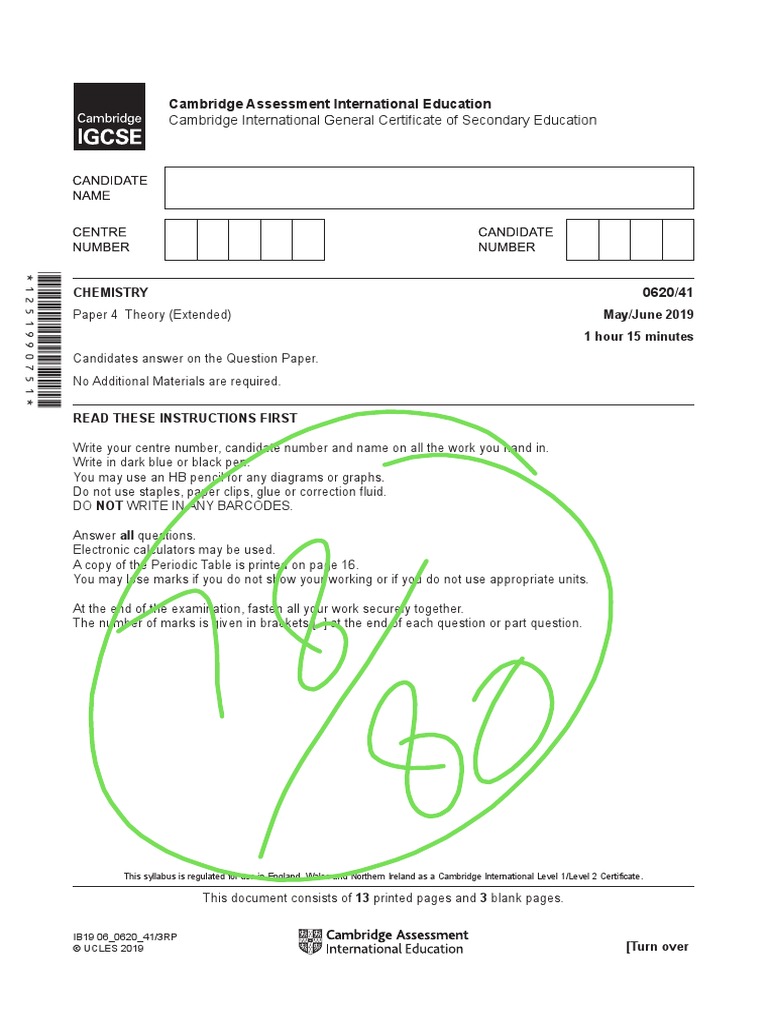 June 2019 (v1) QP - Paper 4 CIE Chemistry IGCSE | PDF | Acid | Zinc