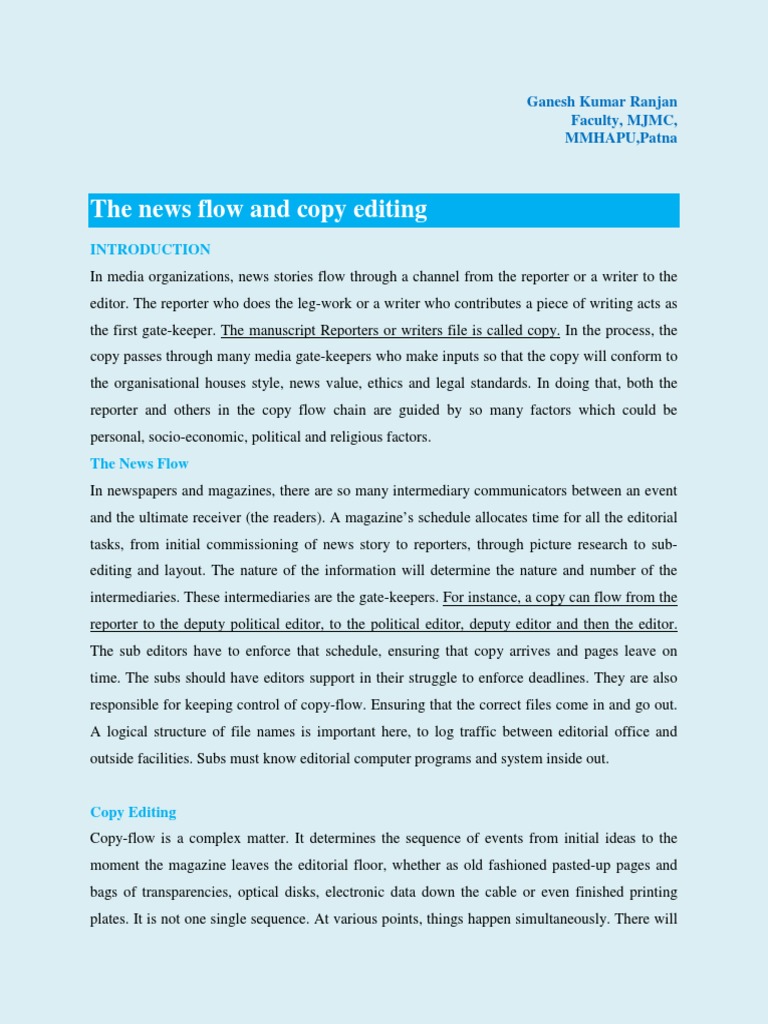 The News Flow and Copy Editing | Download Free PDF | Editing | Copy Editing