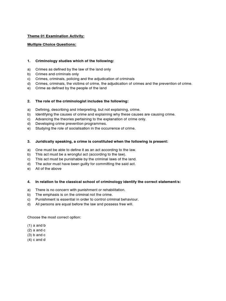 CMY1501 - Theme 1 Examination Activity | PDF | Criminology | Crimes