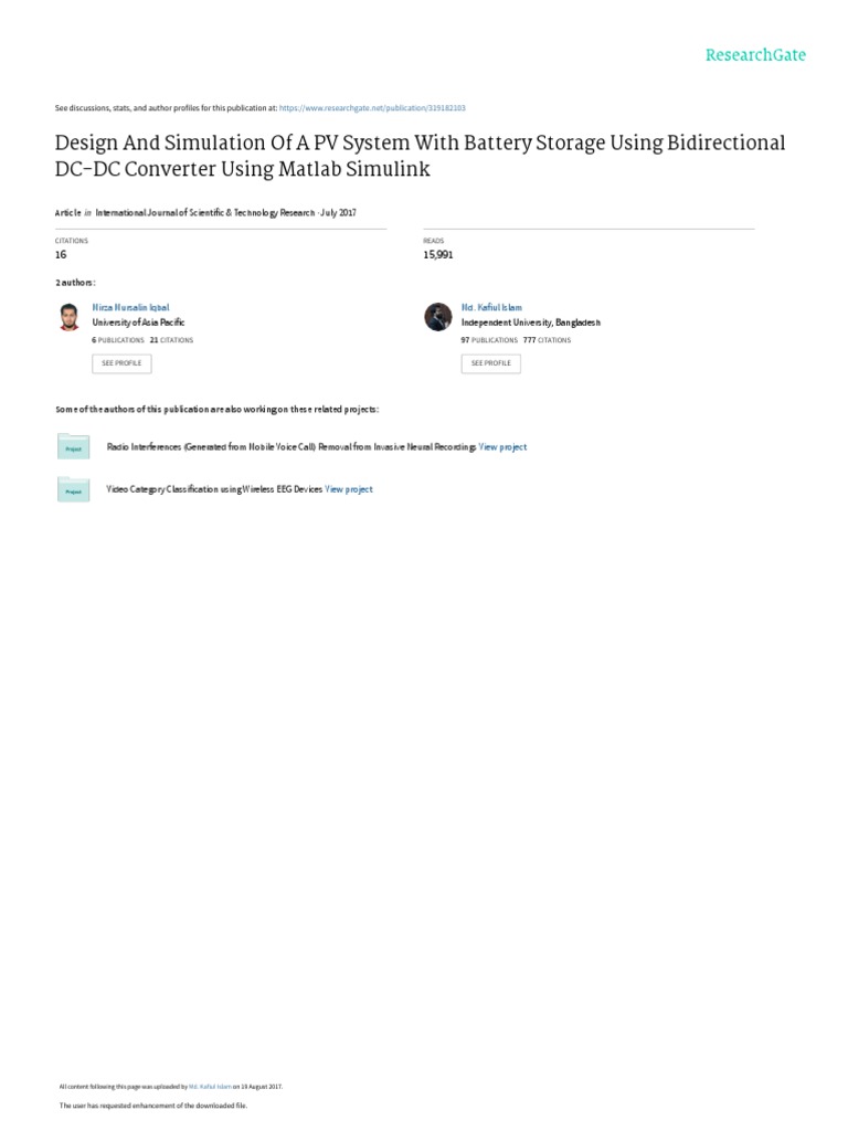 Design and Simulation of A PV System With Battery Storage Using Bidirectional DC DC Converter ...