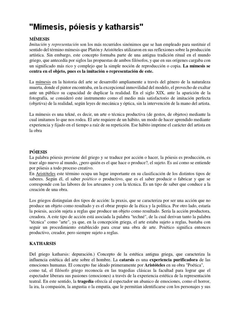 Mimesis, Poiesis y Catarsis | PDF | Teorías filosóficas