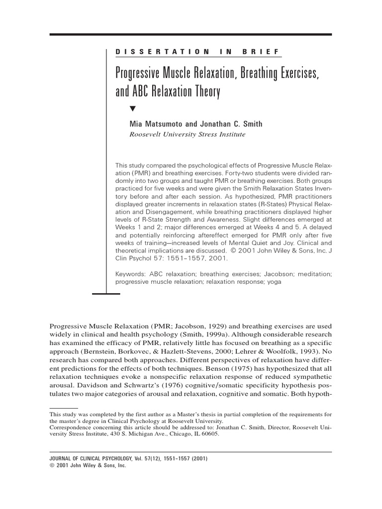Progressive Muscle Relaxation, Breathing Exercises, and ABC Relaxation ...