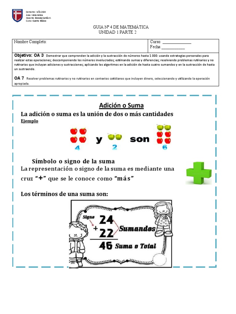 Guia 4 Unidad 1, SUMAS Y RESTAS PARTE 2 2023 4°A B 19-05 | PDF ... Guia 4 Unidad 1, SUMAS Y RESTAS PARTE 2 2023 4°A B 19-05 | PDF ...