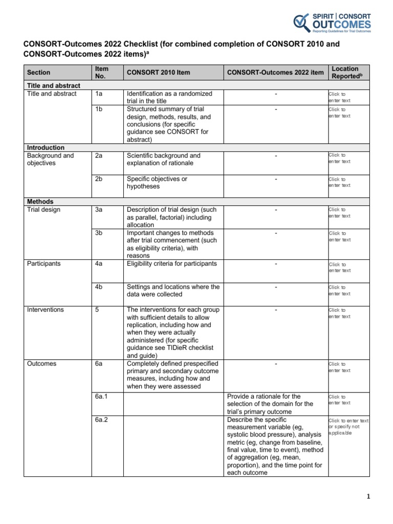 CONSORT-Outcomes 2022 Checklist | PDF | Sampling (Statistics) | Science