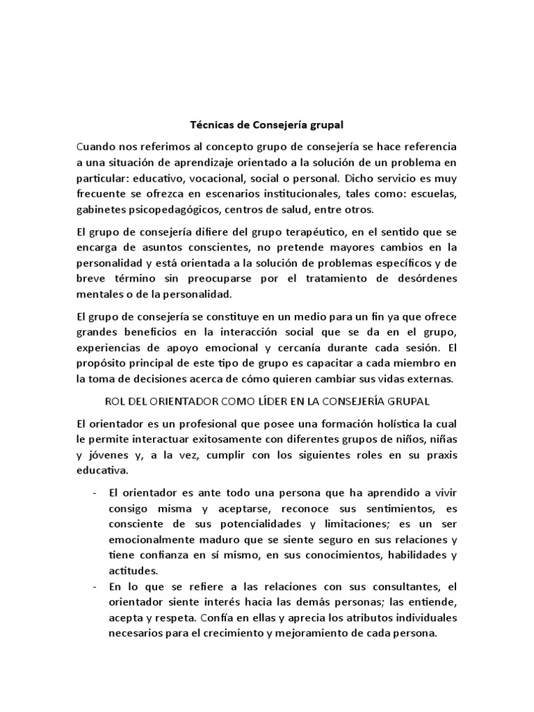 Técnicas de Consejería Grupal | PDF | Aprendizaje | Ciencia cognitiva