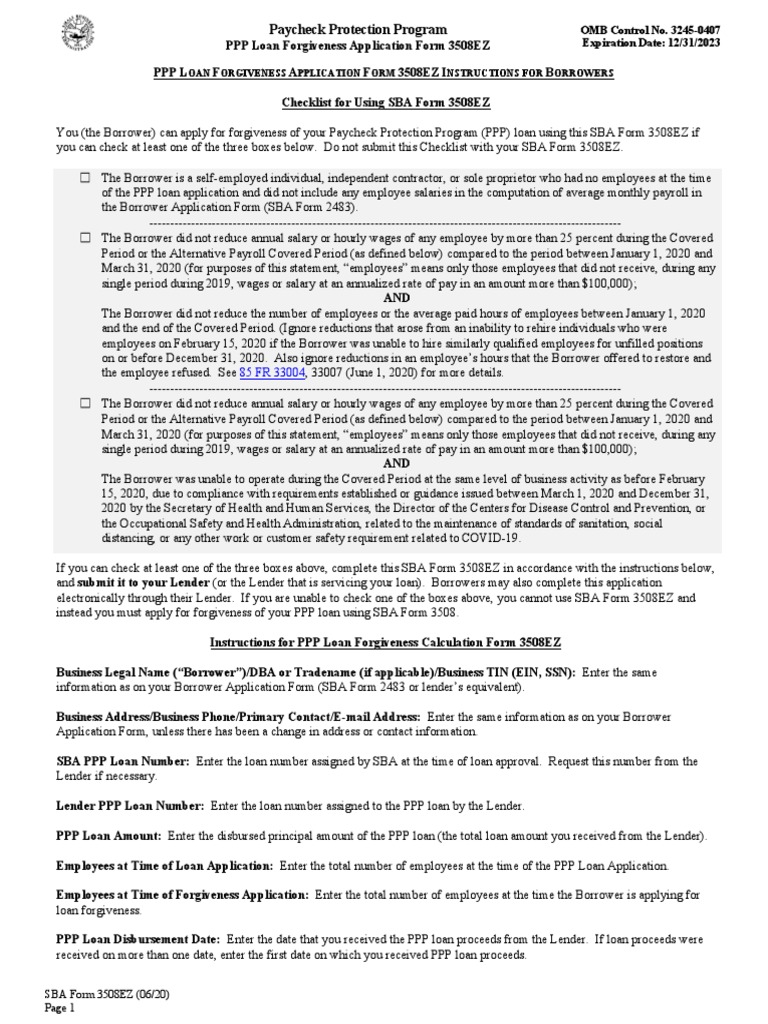 PPP Loan Forgiveness Application Form EZ Instructions | PDF | Payroll ...