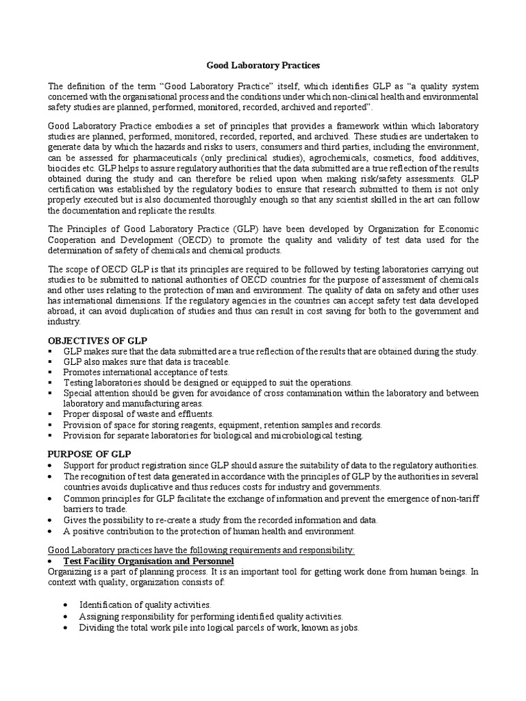 Good Laboratory Practices | PDF