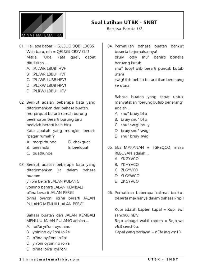 Soal Latihan UTBK-SNBT Bahasa Panda | PDF
