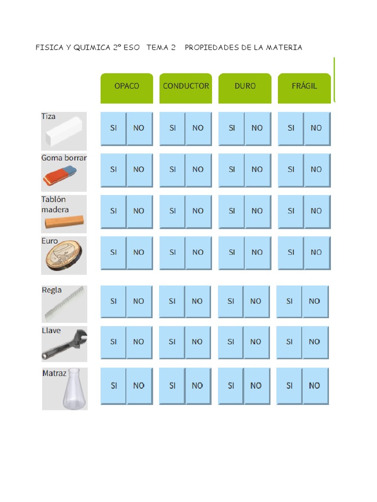 Ficha Propiedades de La Materia | PDF